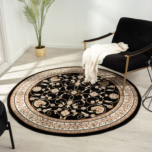 Lotus Rugs Black Ceres Round Rug | Temple & Webster
