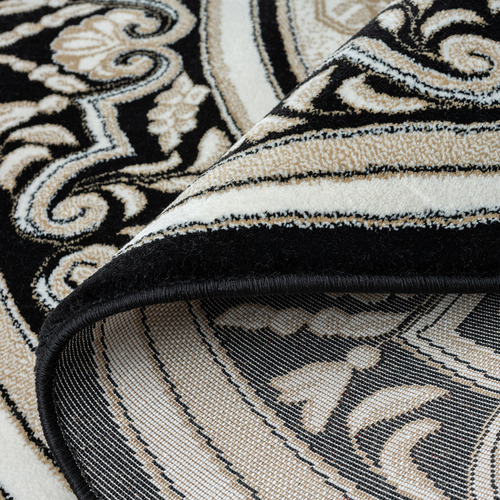Lotus Rugs Black & Cream Solstone Power-Loomed Round Rug | Temple & Webster
