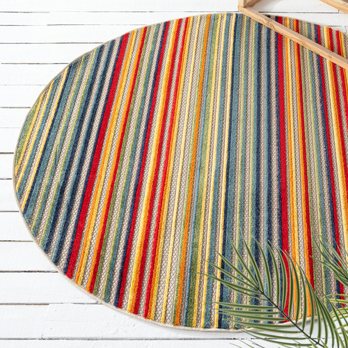 Lotus Rugs Multicolour Parma Striped Indoor/Outdoor Round Rug | Temple ...
