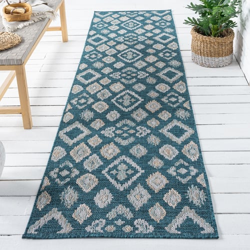 Turquoise Firedean Flat Weave Indoor/Outdoor Runner | Temple & Webster
