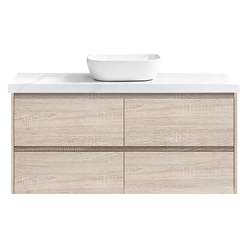 Evos 1200mm Oak Wall Hung Single Vanity with Stone Countertop & Basin ...