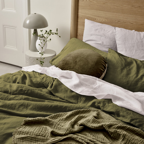 Bronzed Olive Emile European Flax Linen Quilt Cover | Temple & Webster