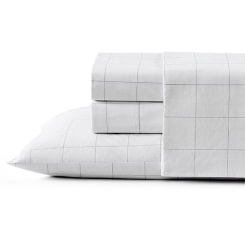 Classic Grid Cotton Percale Sheet Set | Temple & Webster