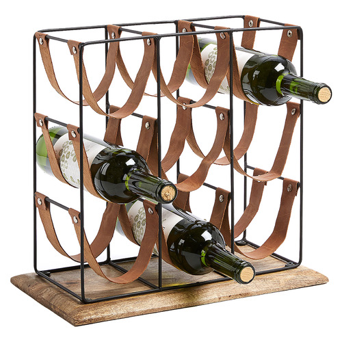 Linea Furniture Celce Mango Wood & Leather Wine Rack | Temple & Webster