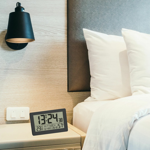 Black Radio Controlled Digital Clock with Room Climate Display | Temple ...