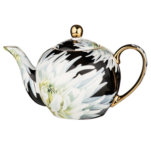 Dark Florals White Dahlia 1L Teapot with Infuser | Temple & Webster