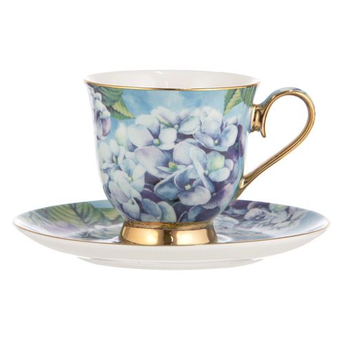 Blue Hydrangea Bold Blooms 180ml Cup & Saucer | Temple & Webster