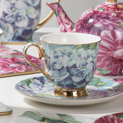 Blue Hydrangea Bold Blooms 180ml Cup & Saucer | Temple & Webster