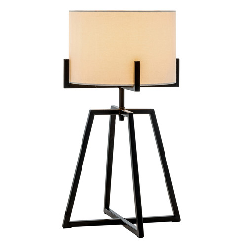 Square-Edged Linen & Steel Table Lamp | Temple & Webster