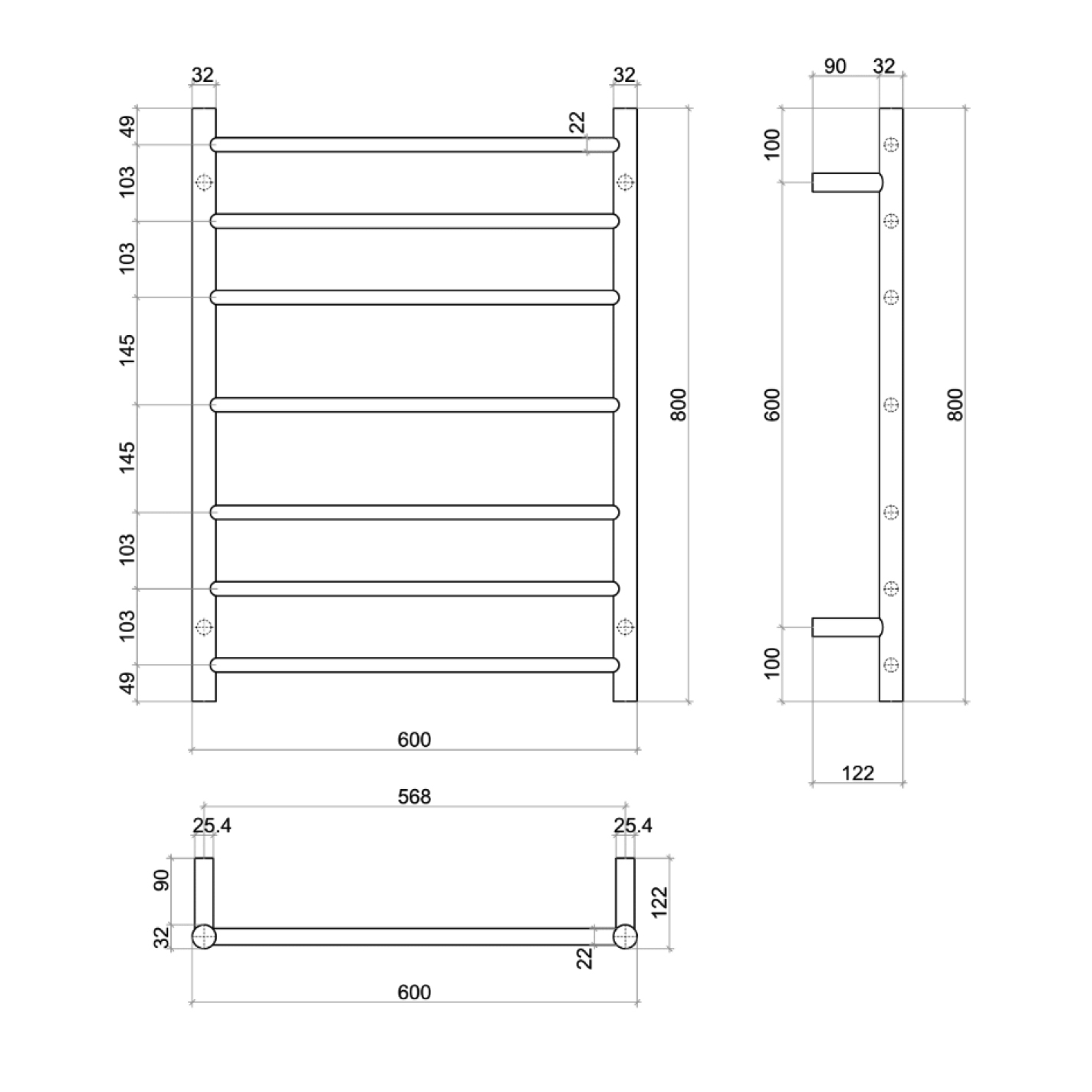 Thermogroup Thermorail 600mm 12V Straight Cylinder Rail | Temple & Webster