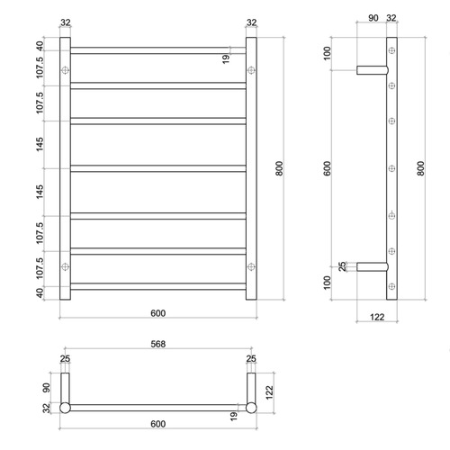 Thermorail Black Straight Cylinder Rail | Temple & Webster