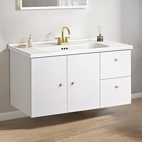 BraxtonHome Samson 900mm White Wall Hung Vanity with Ceramic Countertop ...