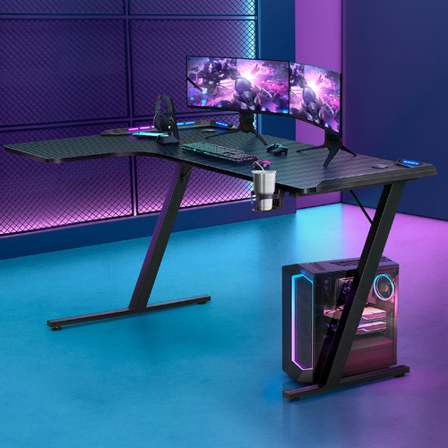 BraxtonHome Quantara L-Shape LED Gaming Desk | Temple & Webster