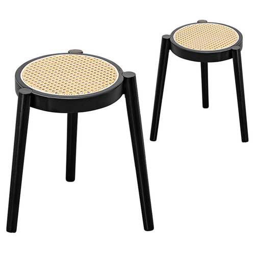 45cm Ellis Rubberwood & Rattan Bar Stools | Temple & Webster