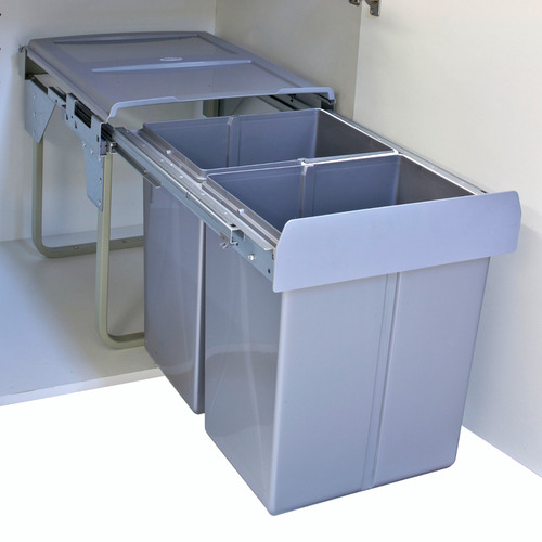 Elite Domestique 40L Steel Twin Slide Out Waste Bin with Door Mount for ...