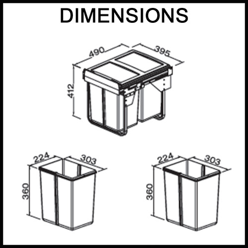 Elite Domestique 40L Steel Twin Slide Out Waste Bin with Door Mount for ...
