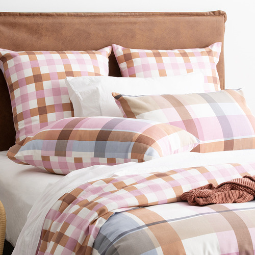 Pink Checkered Miranda Cotton Quilt Cover Set | Temple & Webster