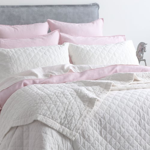 Chiswick Living White Cavallo French Linen Coverlet Set | Temple & Webster