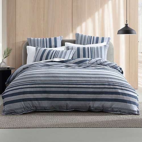 Platinum Indigo Hunter Cotton Seersucker Quilt Cover Set | Temple & Webster