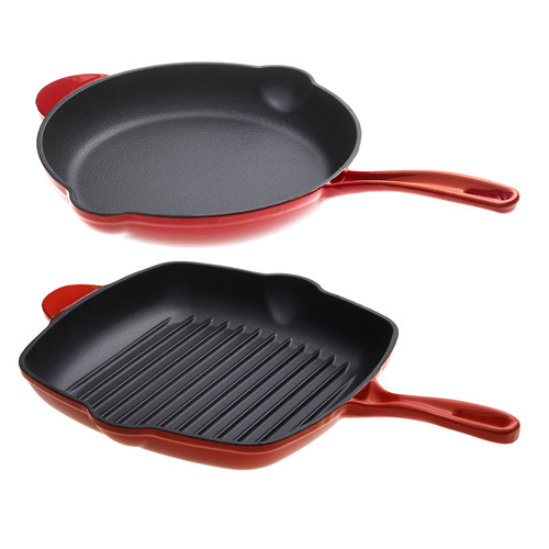 2 Piece Cast Iron Fry Pan & Grill Pan Set | Temple & Webster