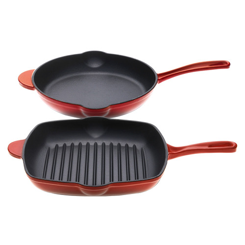 2 Piece Cast Iron Fry Pan & Grill Pan Set | Temple & Webster