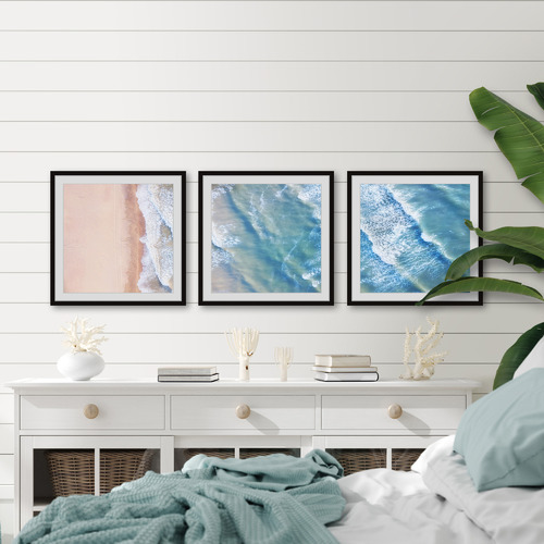 Happiness Comes in Waves Framed Printed Wall Art Triptych | Temple & Webster