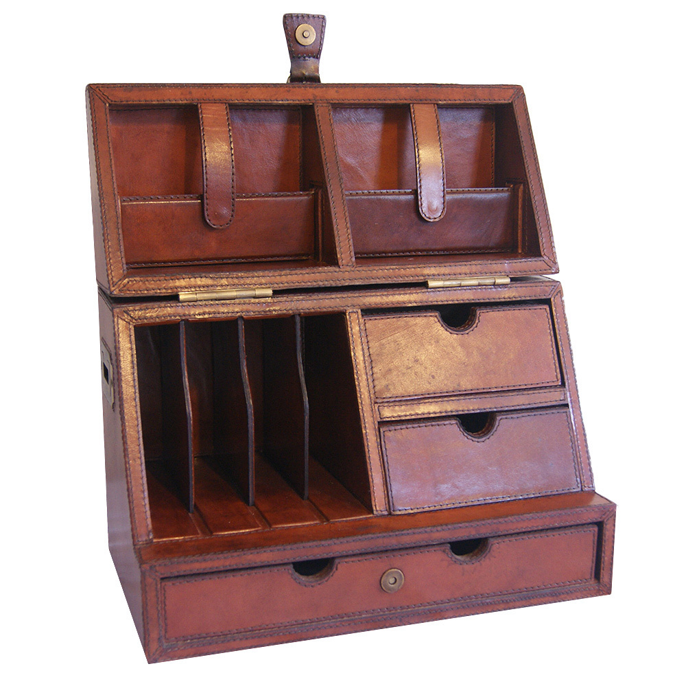 Tan Leather Stationery Box | Temple & Webster