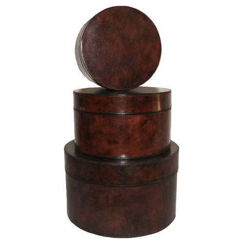 Kundra Dark Leather Round Boxes | Temple & Webster