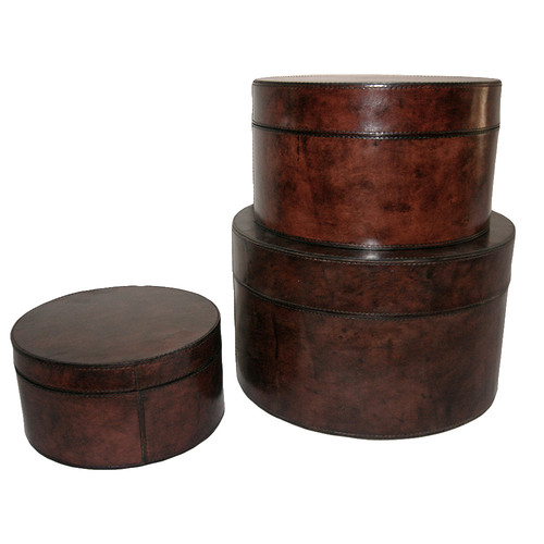 Kundra Dark Leather Round Boxes | Temple & Webster