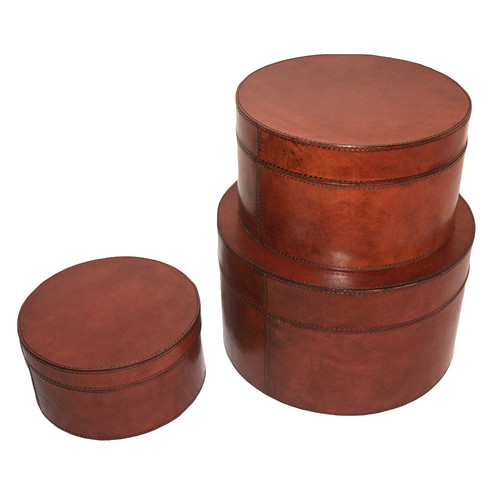 Tan Leather Round Boxes | Temple & Webster