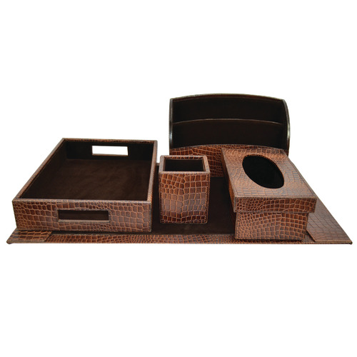 Kundra 5 Piece Crocodile Print Leather Desktop Set | Temple & Webster