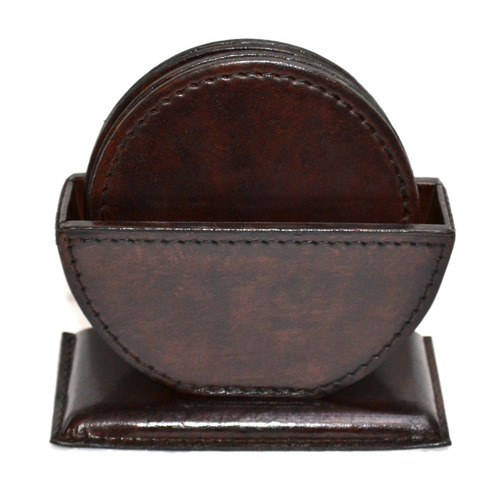 Kundra 7 Piece Buffalo Leather Coaster & Holder Set | Temple & Webster