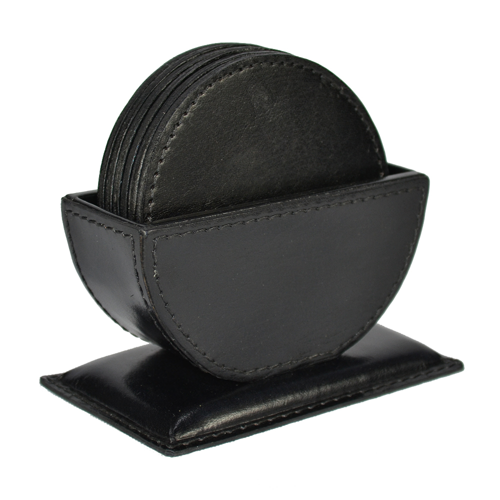 Kundra 7 Piece Buffalo Leather Coaster & Holder Set | Temple & Webster