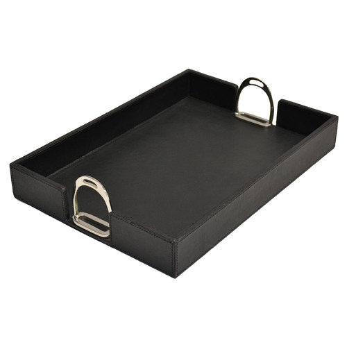 Black Buffalo Leather Tray with Stirrup | Temple & Webster