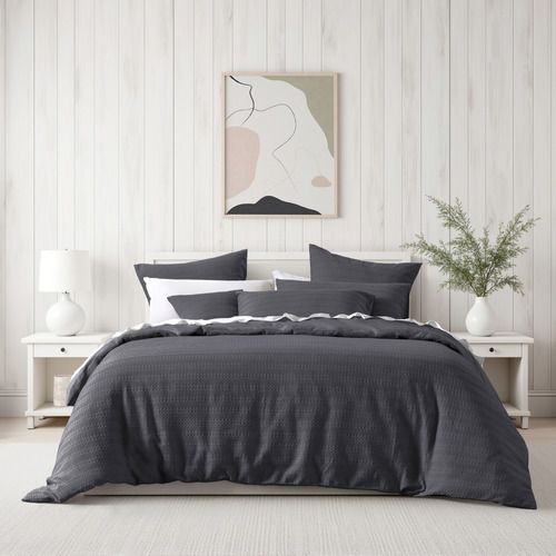 Charcoal Kahlani Cotton-Blend Quilt Cover Set | Temple & Webster