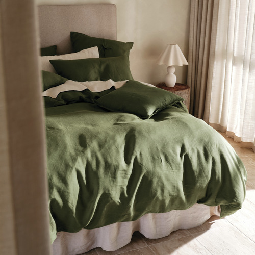 Moss Nimes Linen Quilt Cover Set | Temple & Webster
