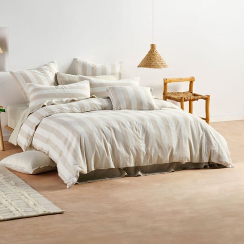 Natural Vintage Stripe Linen-Blend Quilt Cover Set | Temple & Webster