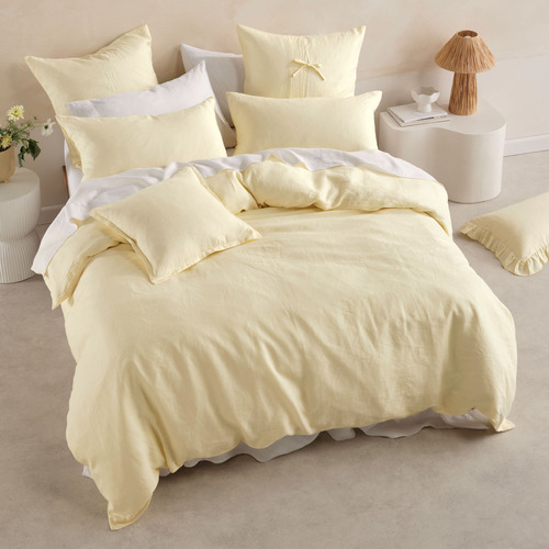 Linen House Lemon Nimes Linen Quilt Cover Set | Temple & Webster