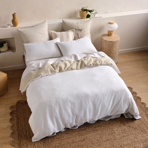 White & Natural Nimes Duet Linen Quilt Cover Set | Temple & Webster