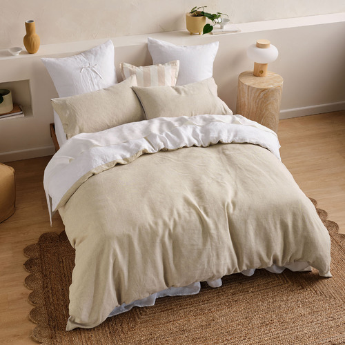 White & Natural Nimes Duet Linen Quilt Cover Set | Temple & Webster