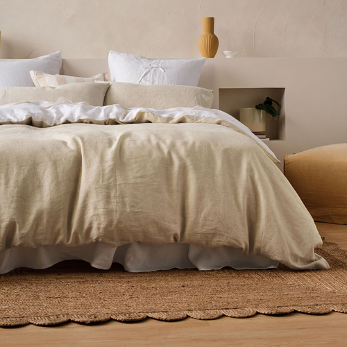 White & Natural Nimes Duet Linen Quilt Cover Set | Temple & Webster