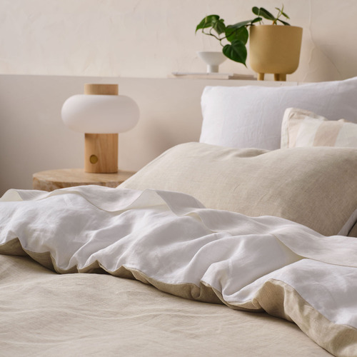 White & Natural Nimes Duet Linen Quilt Cover Set | Temple & Webster
