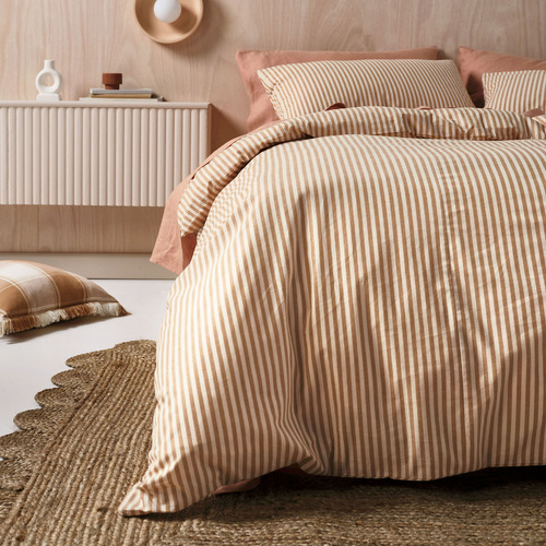Linen House Nutmeg Stripe Classic Cotton Quilt Cover Set | Temple & Webster