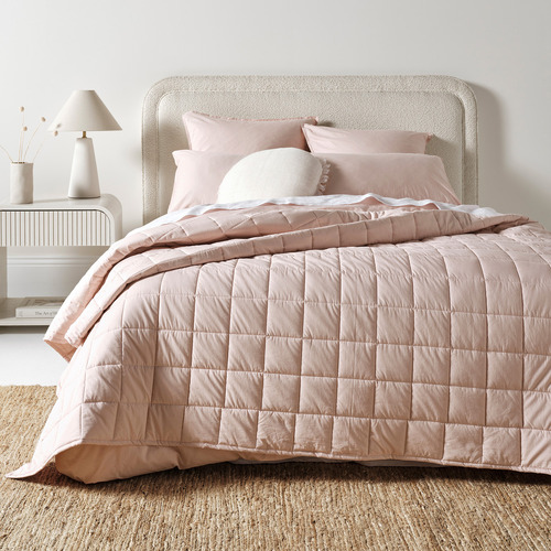 Blush Pink Evie Stonewashed Cotton King Coverlet | Temple & Webster
