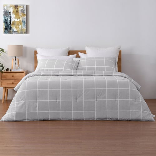 Aldrin Home Grey Chequered Cotton Comforter Set | Temple & Webster