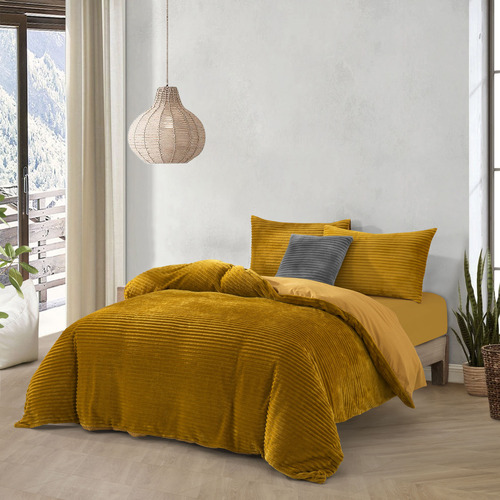 Aldrin Home Mustard Embossed Quilt Cover Set | Temple & Webster