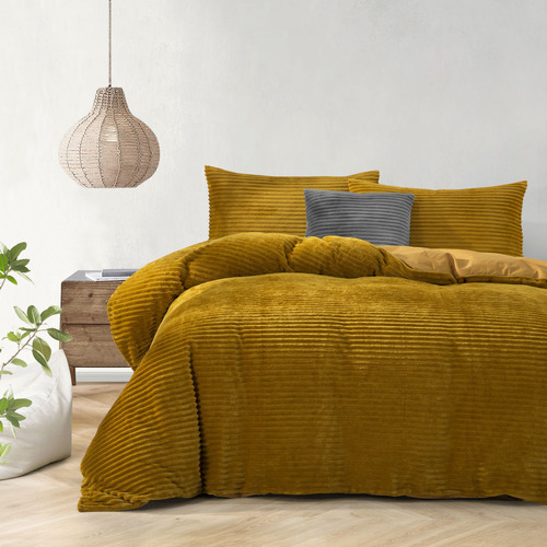 Aldrin Home Mustard Embossed Quilt Cover Set | Temple & Webster