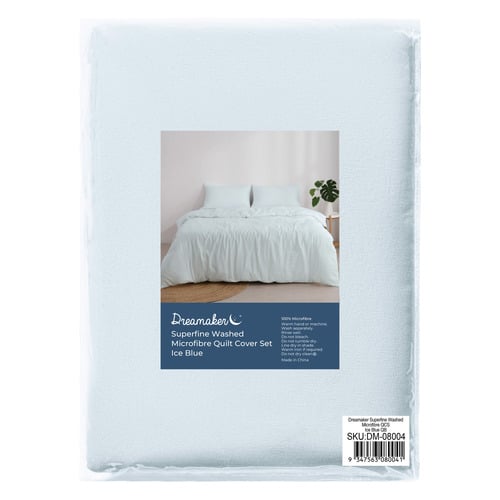 Aldrin Home Ice Blue Washed Microfibre Quilt Cover Set | Temple & Webster
