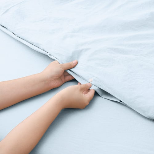 Aldrin Home Ice Blue Washed Microfibre Quilt Cover Set | Temple & Webster