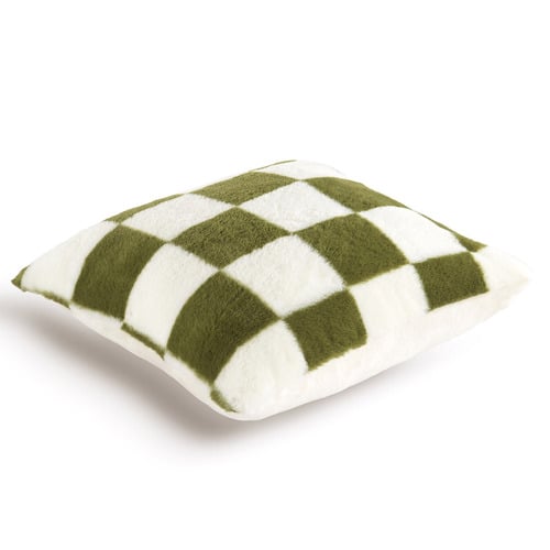Aldrin Home Checkered Plush Faux Fur Cushion | Temple & Webster
